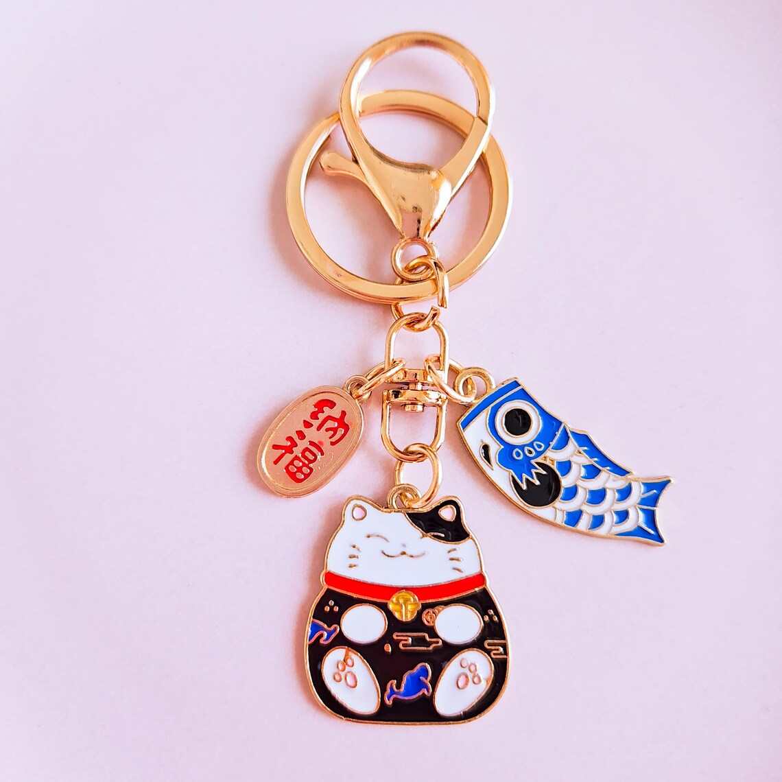 SET OF 2 Japanese Neko Lucky Cat Keychains, Japanese Good Luck Charm ...