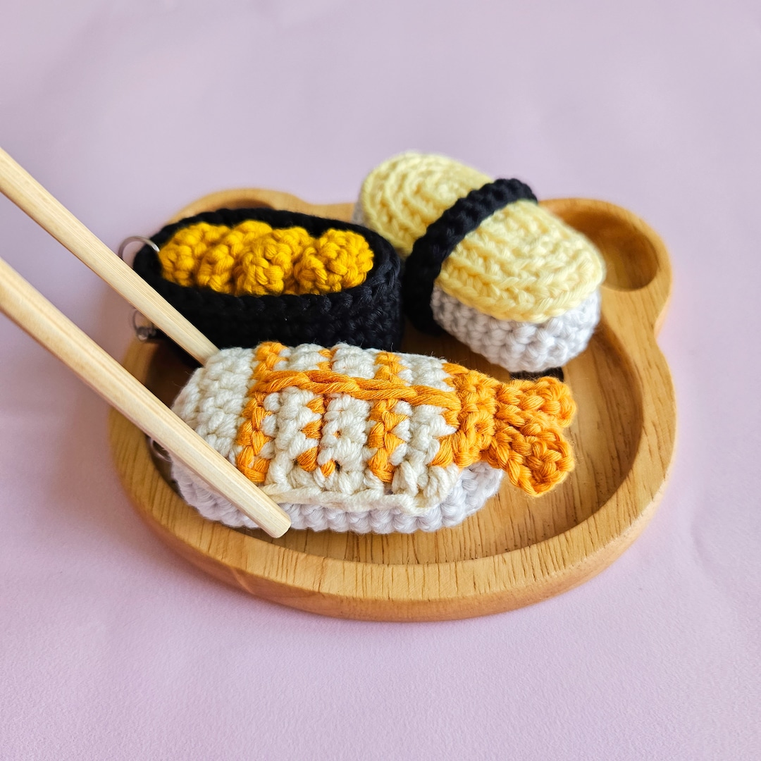 Crochet Sushi Keychain, Crochet Food Amigurumi Keychain, Japanese Bag ...