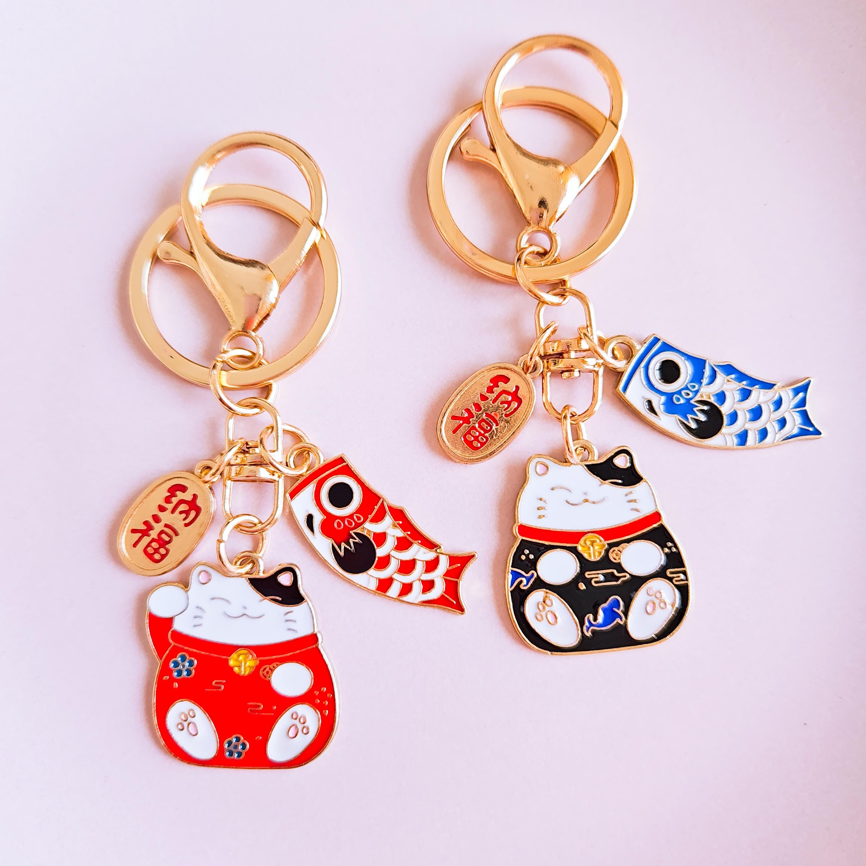 SET OF 2 Japanese Neko Lucky Cat Keychains, Japanese Good Luck Charm ...