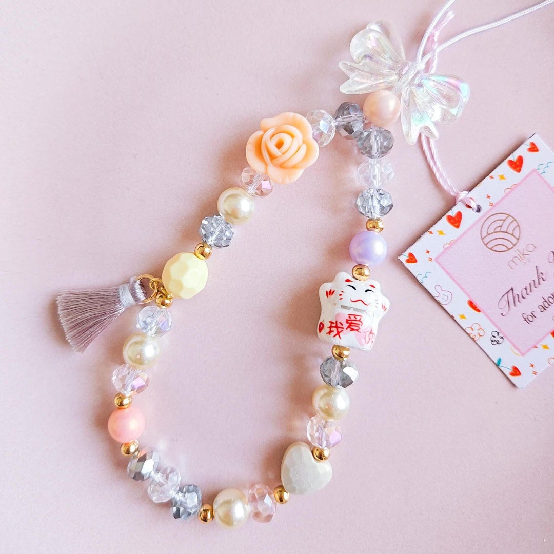 Japanese Lucky Cat Phone Charm Strap, Kawaii Japanese Cat Accessory for ...