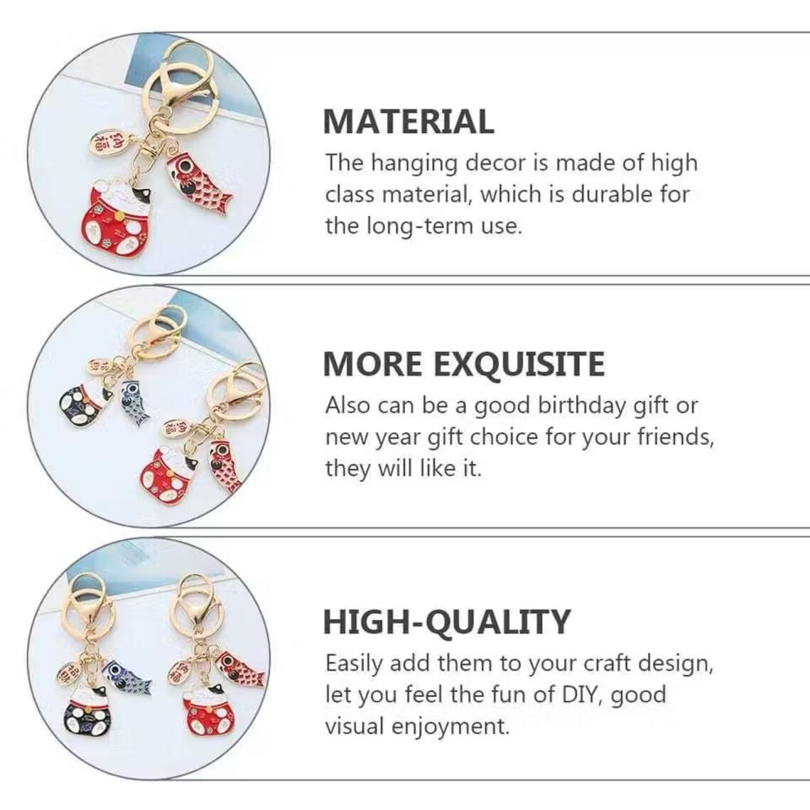 SET OF 2 Japanese Neko Lucky Cat Keychains, Japanese Good Luck Charm ...