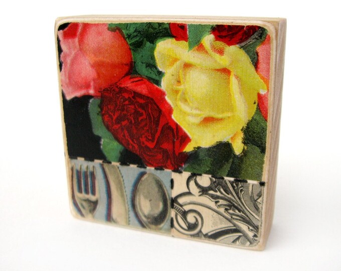 Centerpiece - COLLAGE ART BLOCK - Original Mixed Media Collage - Etsy