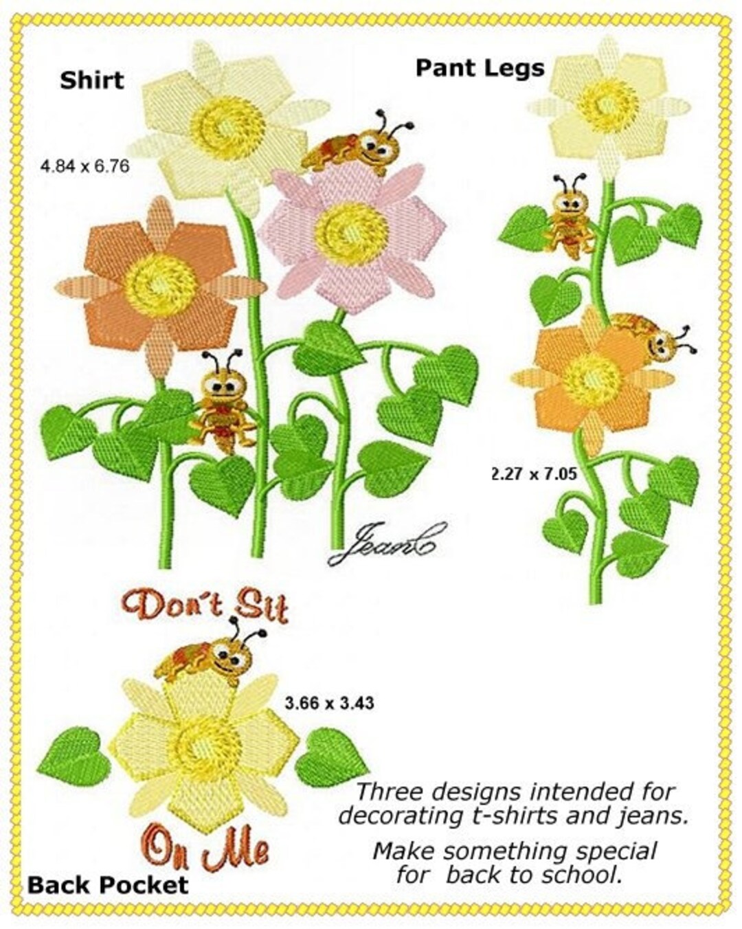 3 Cute Digitized Machine Embroidery Designs for Shirts and Jeans (5 X 7 ...