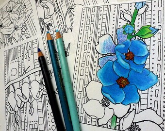 Flower Coloring Page 3 by Tempest Studios, Printable Adult Kids ...