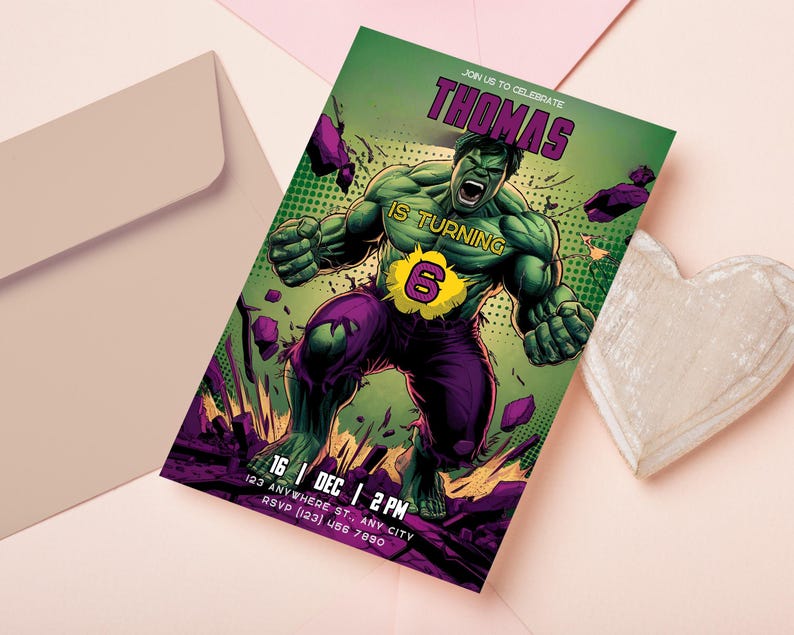 Editable Hulk Birthday Invitation,super Heroes Birthday Invitation,the ...