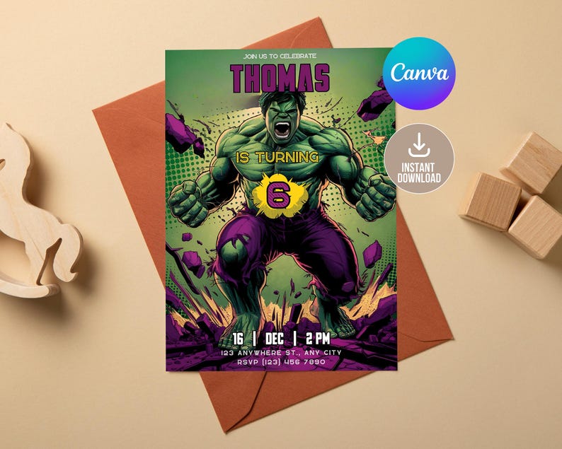 Editable Hulk Birthday Invitation,super Heroes Birthday Invitation,the ...