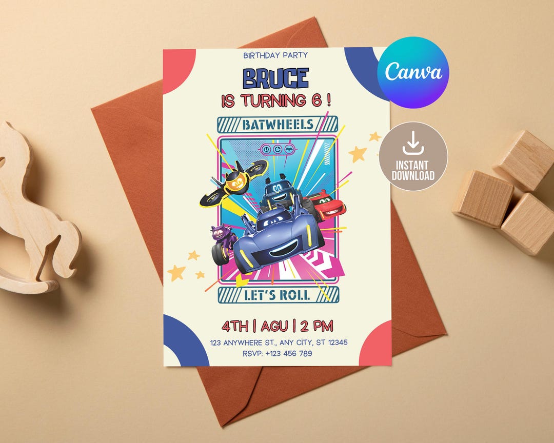 Editable Bat Cars Invitation Template, Editable Superhero Birthday ...