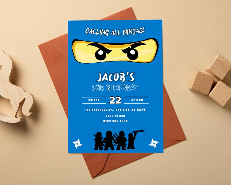 Editable Blue Ninja Go Invitation,digital Blue Ninja Birthday Party ...