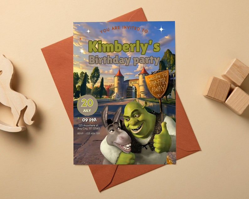Editable Shrek Birthday Party Invitation Template, Digital Mobile ...
