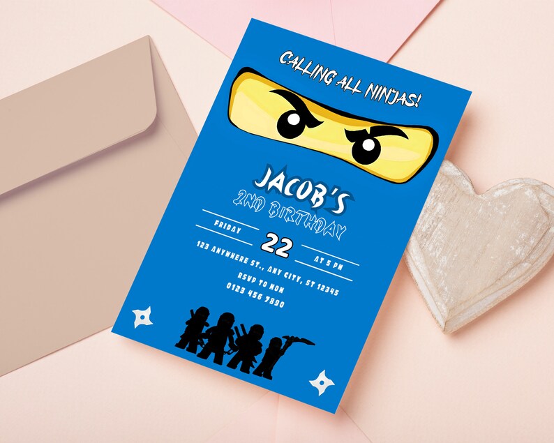 Editable Blue Ninja Go Invitation,digital Blue Ninja Birthday Party ...