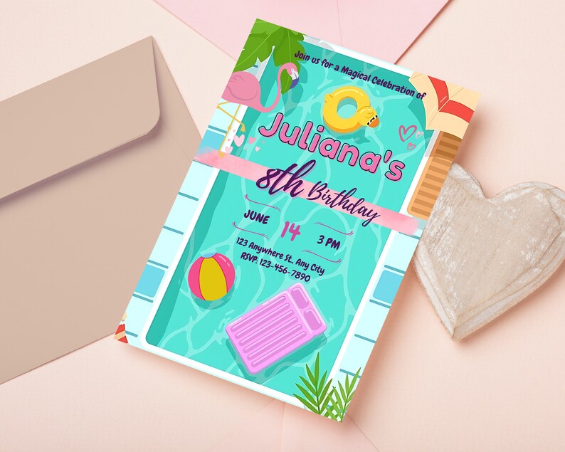 Editable Pool Party Invitation, Summer Birthday Invite, Pool Party Girl ...