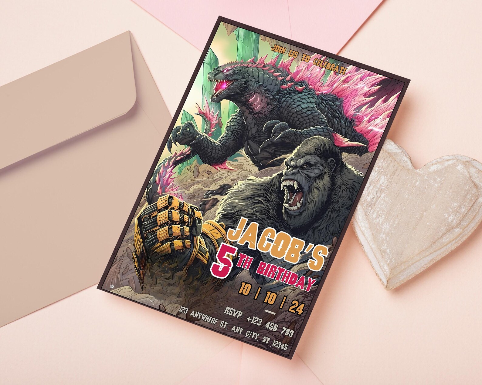 Editable King Kong and Godzilla Invitation, King Kong and Godzilla ...