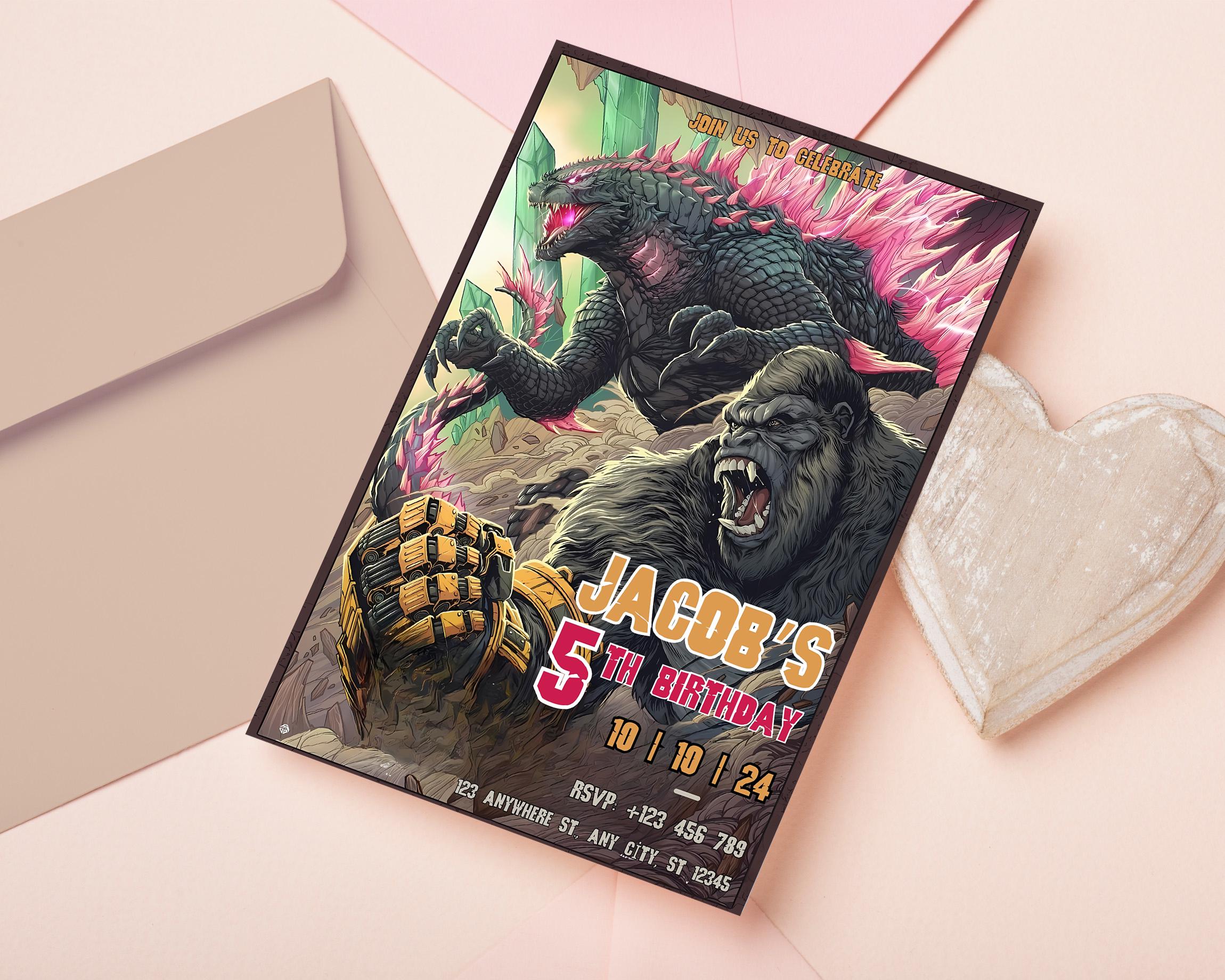 Editable King Kong and Godzilla Invitation, King Kong and Godzilla ...