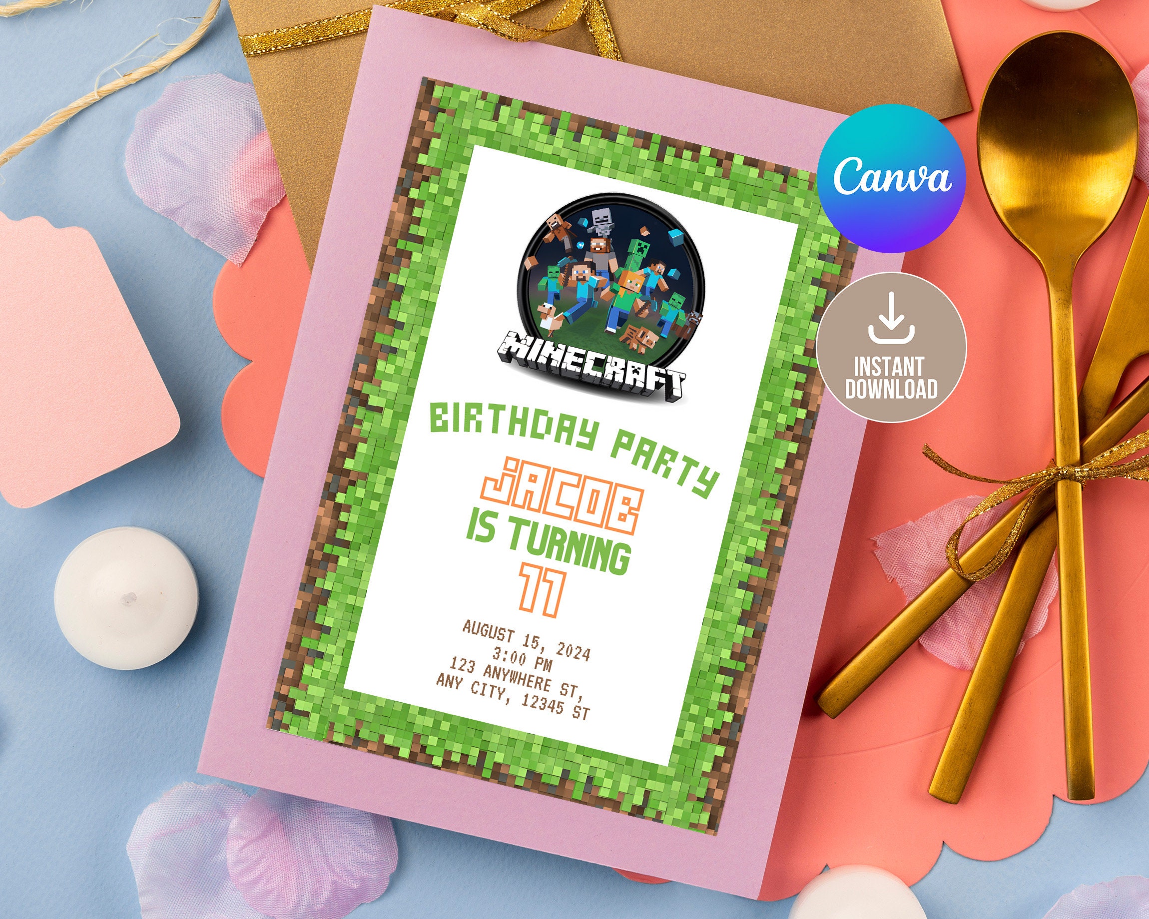 Editable Minecraft Birthday Invitation,minecrafter Birthday Invitations ...