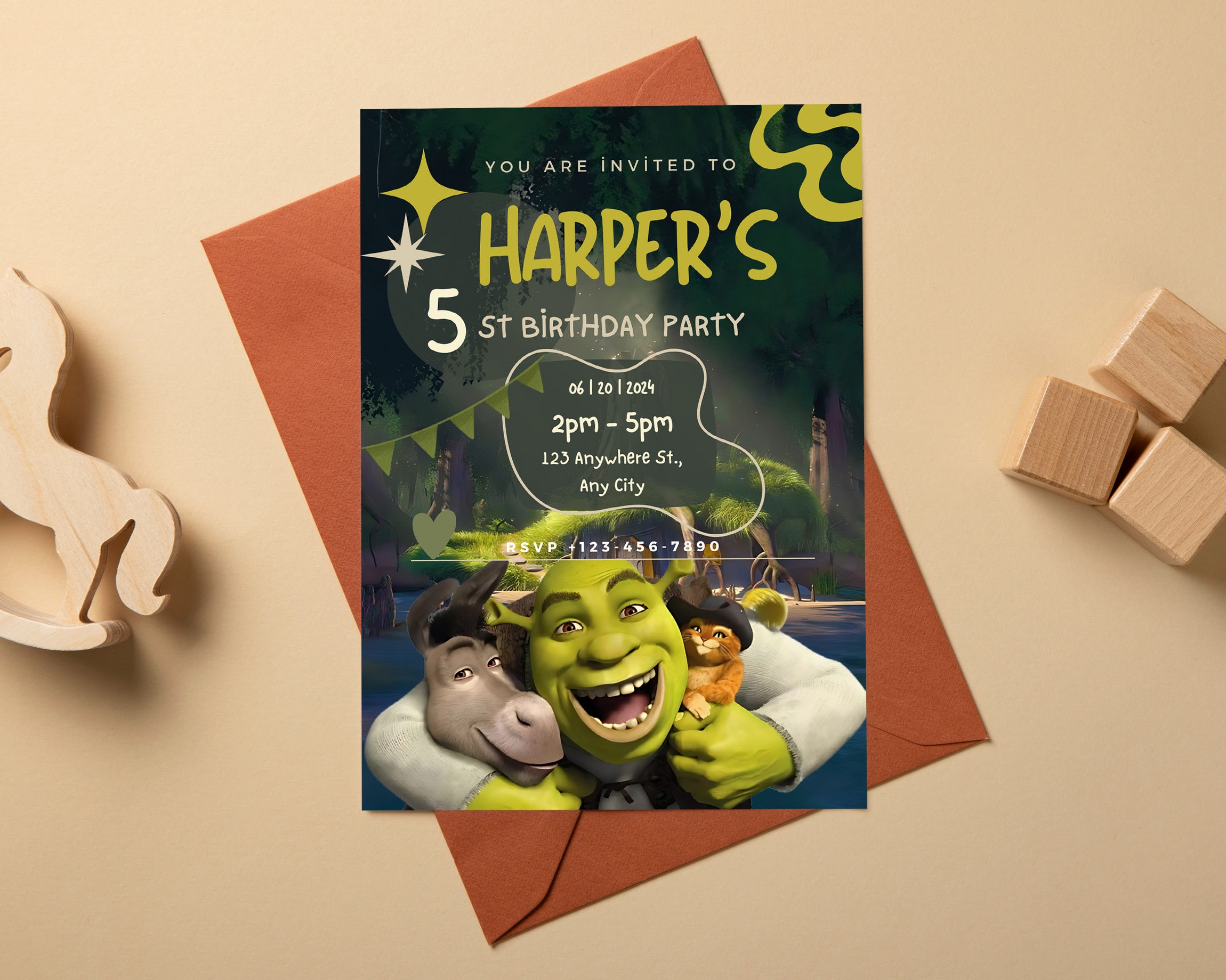 Editable Shrek Birthday Party Invitation Template, Digital Mobile ...