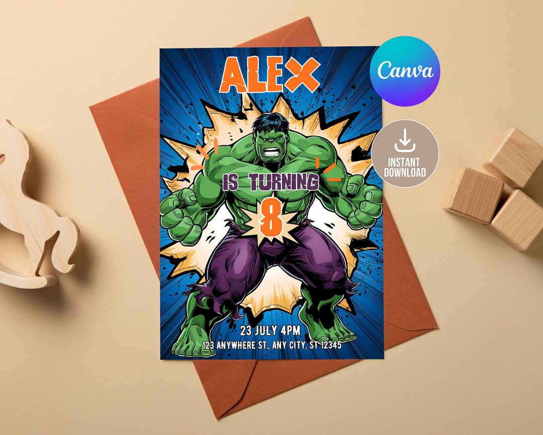 Editable Hulk Birthday Invitation,super Heroes Birthday Invitation,the ...