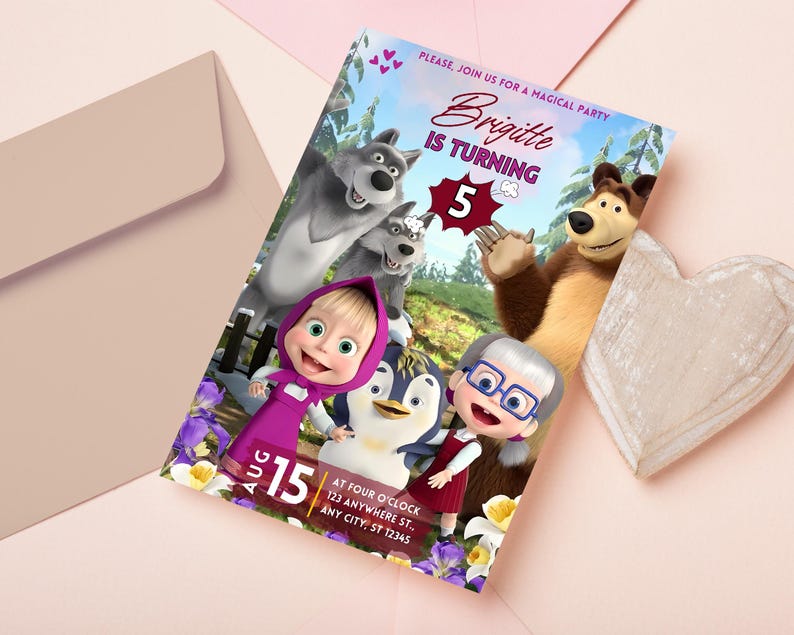 Editable Masha and the Bear Birthday Invitation, Printable Masha and ...