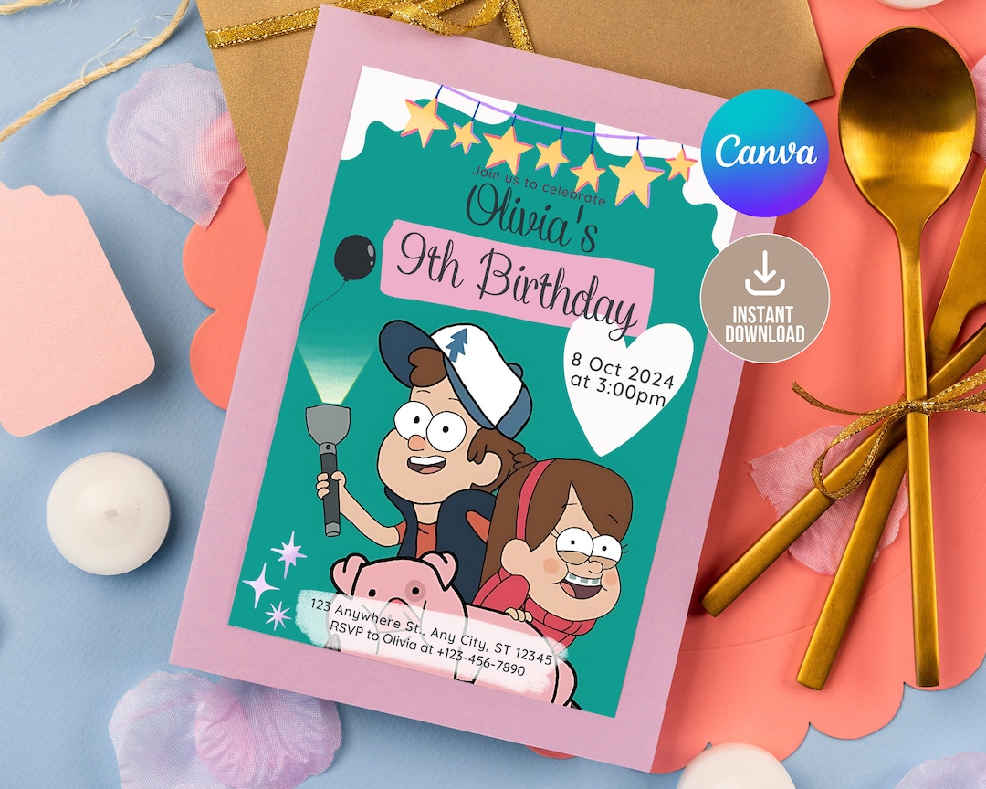 Editable Gravity Falls Birthday Invitation Digital,gravity Falls ...
