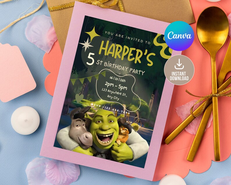 Editable Shrek Birthday Party Invitation Template, Digital Mobile ...