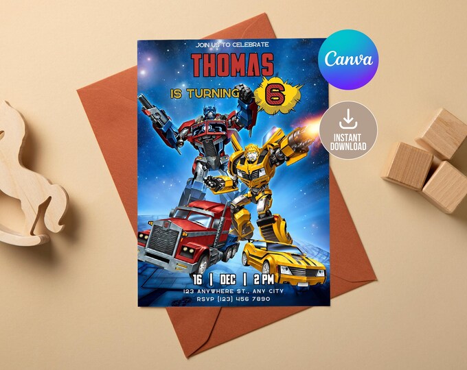Editable Rescue Bots Birthday Invitation, Optimus Prime Invite ...