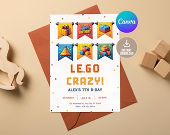 Editable Building Blocks Birthday Invitation Digital,printable Birthday ...