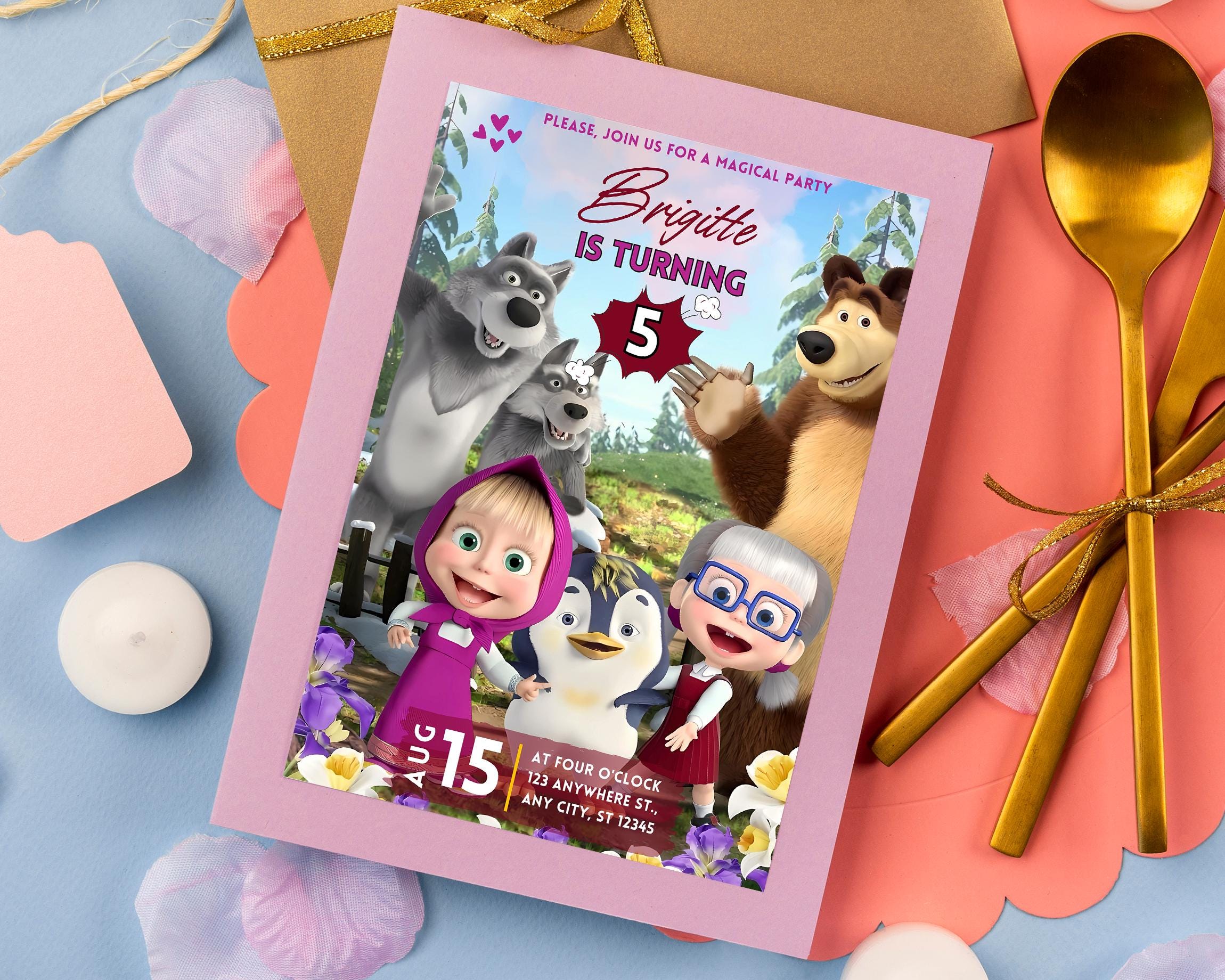 Editable Masha and the Bear Birthday Invitation, Printable Masha and ...