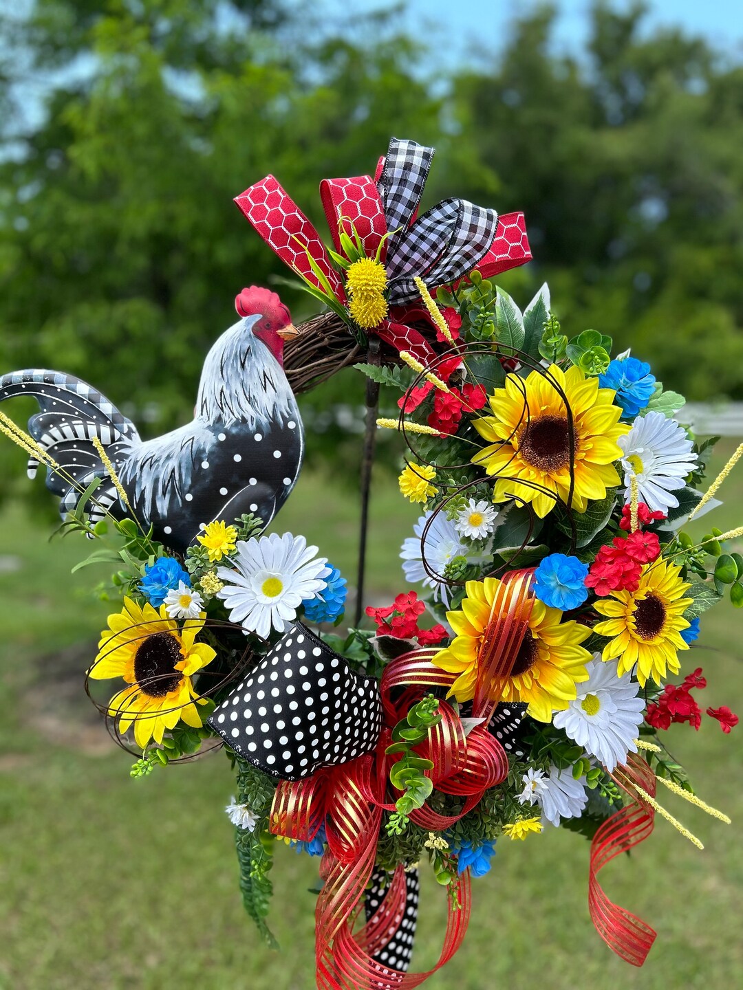 Handcrafted Grapevine Wall Art With Rooster and Sunflowers Country Chic ...