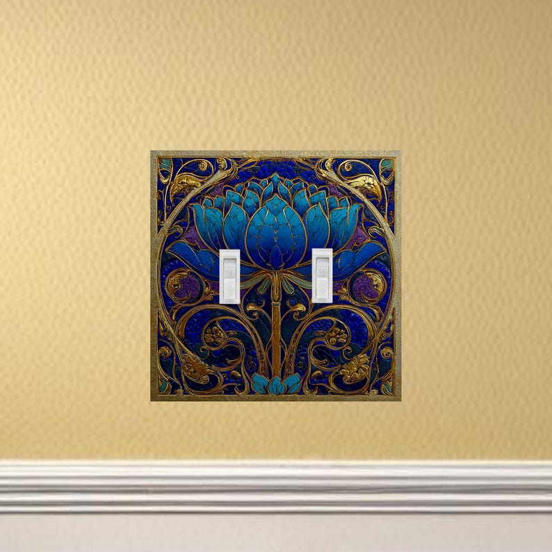 Blue Lotus Flower Switch Plate Outlet Cover Rocker Plate Light Switch ...
