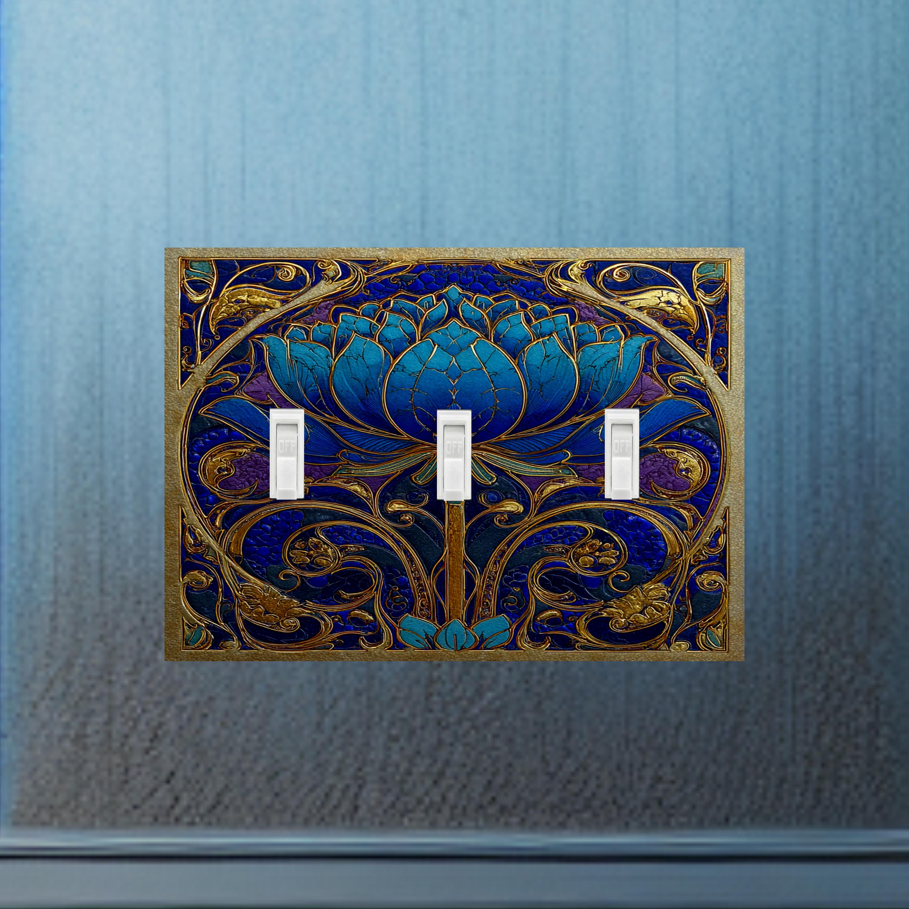 Blue Lotus Flower Switch Plate Outlet Cover Rocker Plate Light Switch ...
