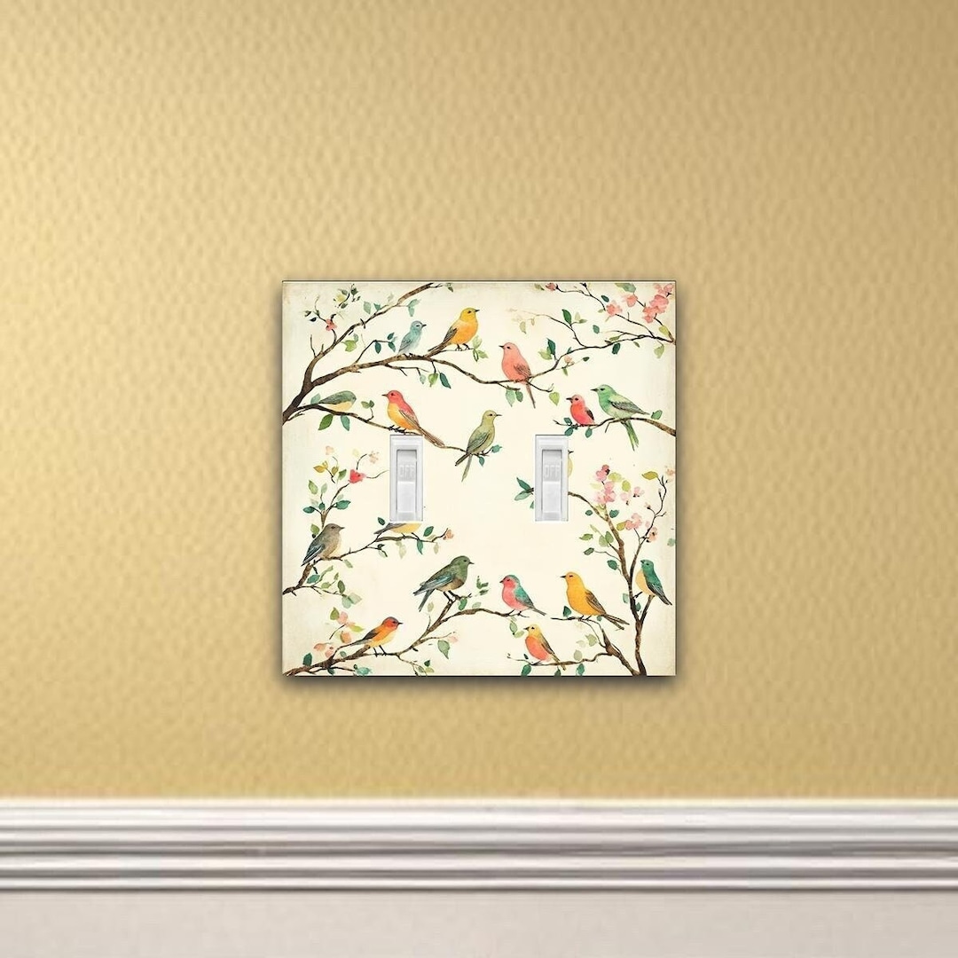 Vintage Watercolor Style Perched Birds Light Switch Plate Outlet Cover ...