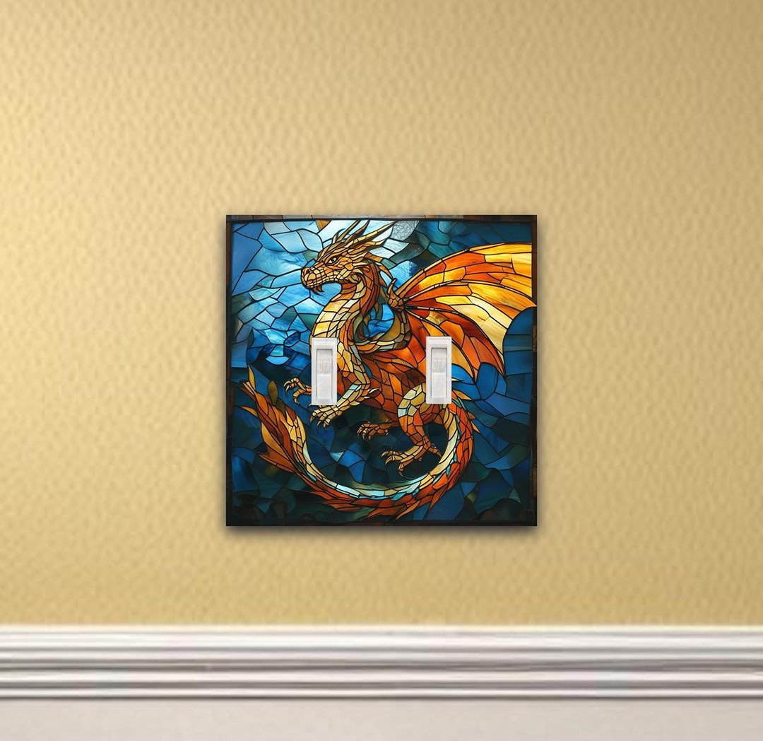 Stained Glass Majestic Dragon Switch Plate Light Switch Plate Wall ...