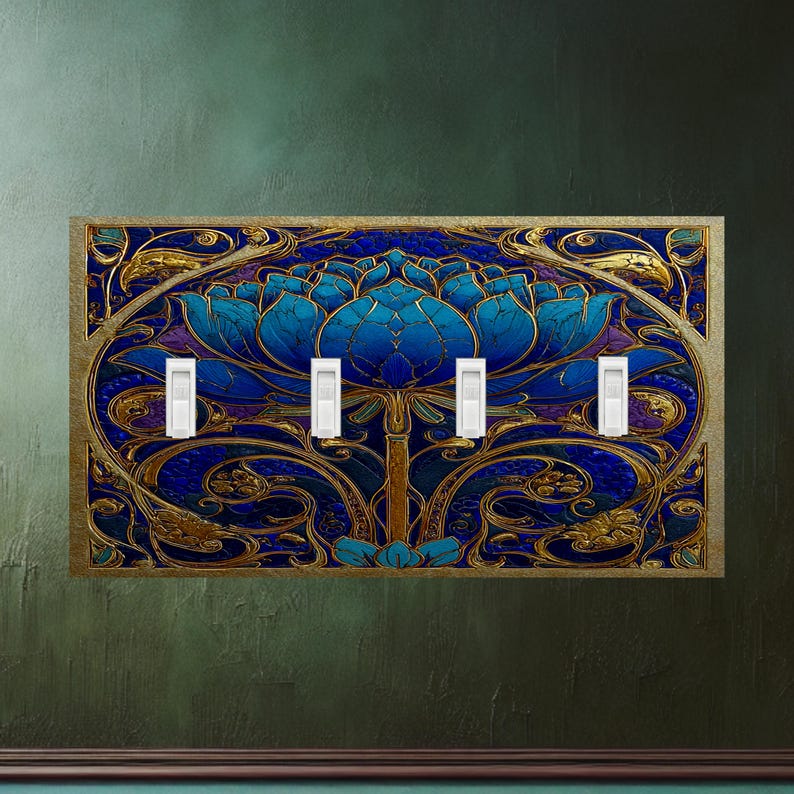 Blue Lotus Flower Switch Plate Outlet Cover Rocker Plate Light Switch ...