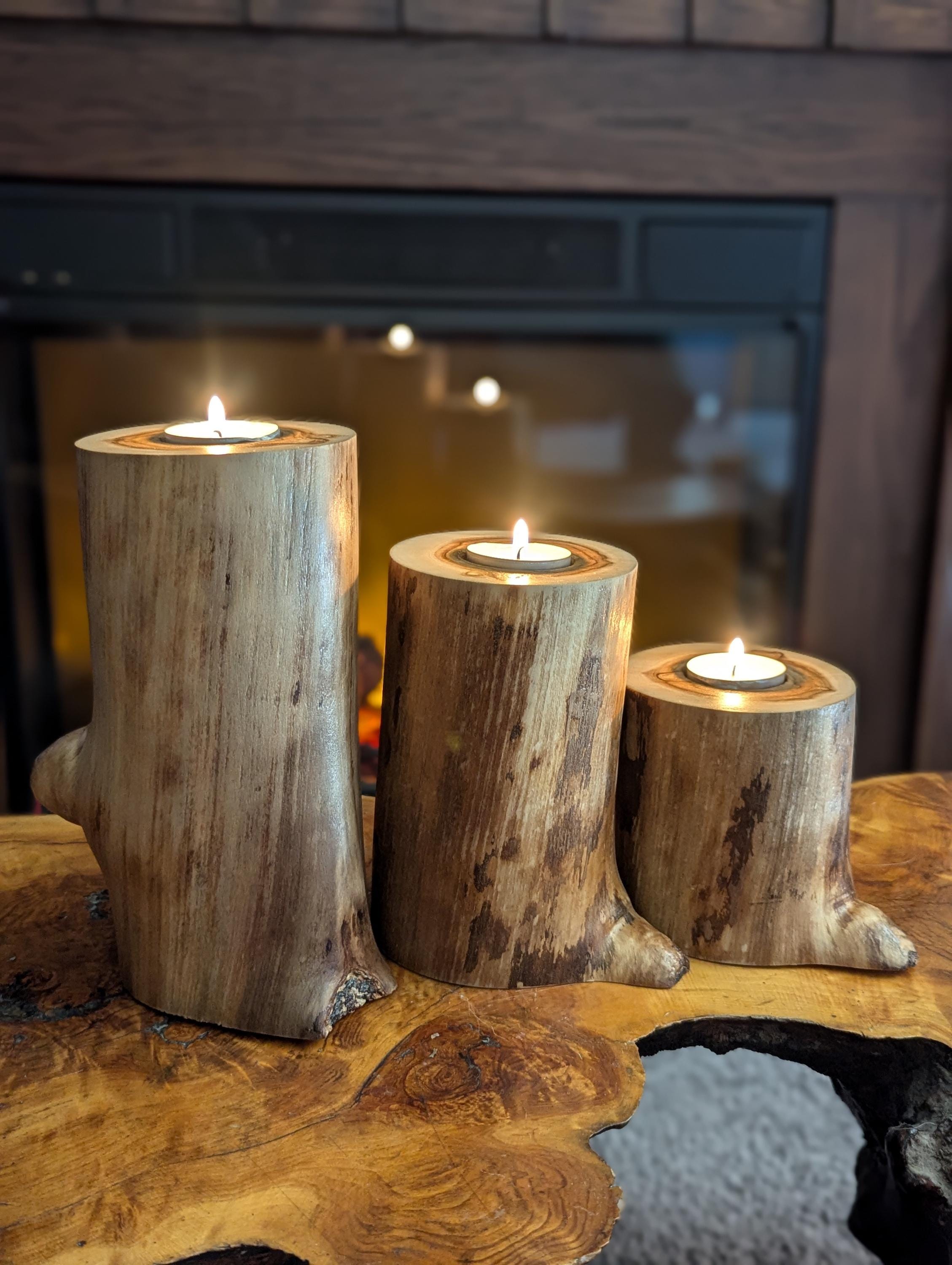 Handcrafted 3-log Candle Holder Set Reclaimed Authentic Colorado ...
