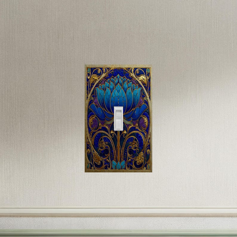 Blue Lotus Flower Switch Plate Outlet Cover Rocker Plate Light Switch ...