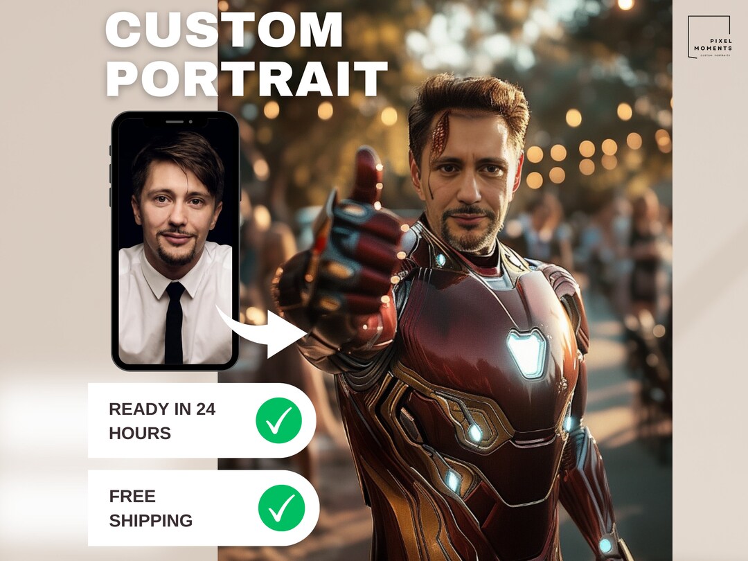 Custom Superhero Portrait, Personalised Portrait of Iron Man, Custom ...