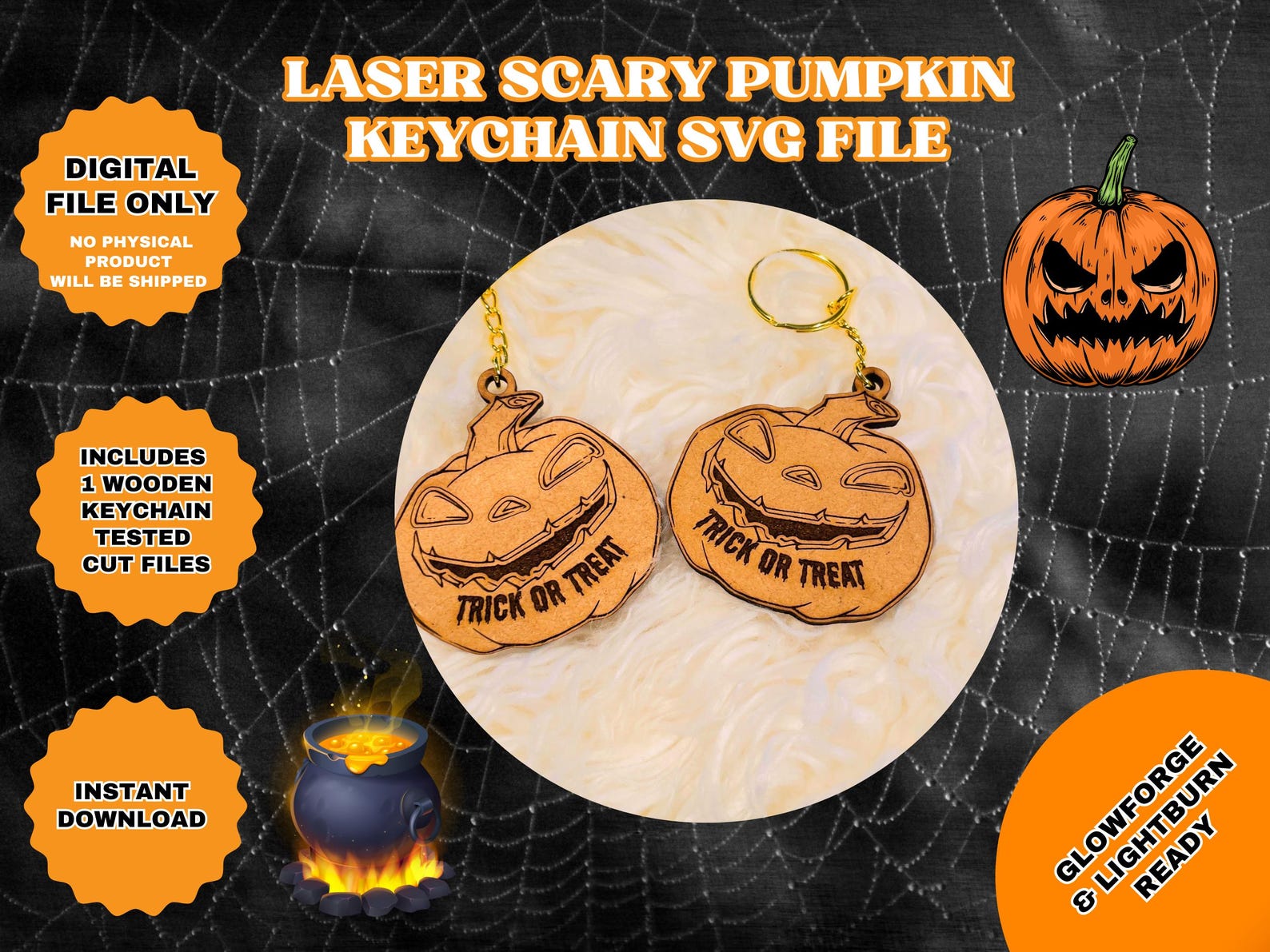 HALLOWEEN Keychain Svg, Laser Cut Svg, Pumpkin Keychain Laser File ...