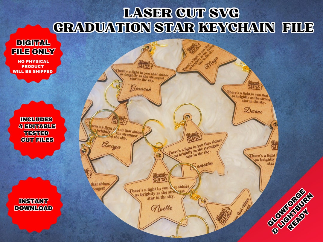 GRADUATION STAR Keychain Svg, Laser Cut Svg, STAR Keychain Laser Cut File, Laser Cut File ...