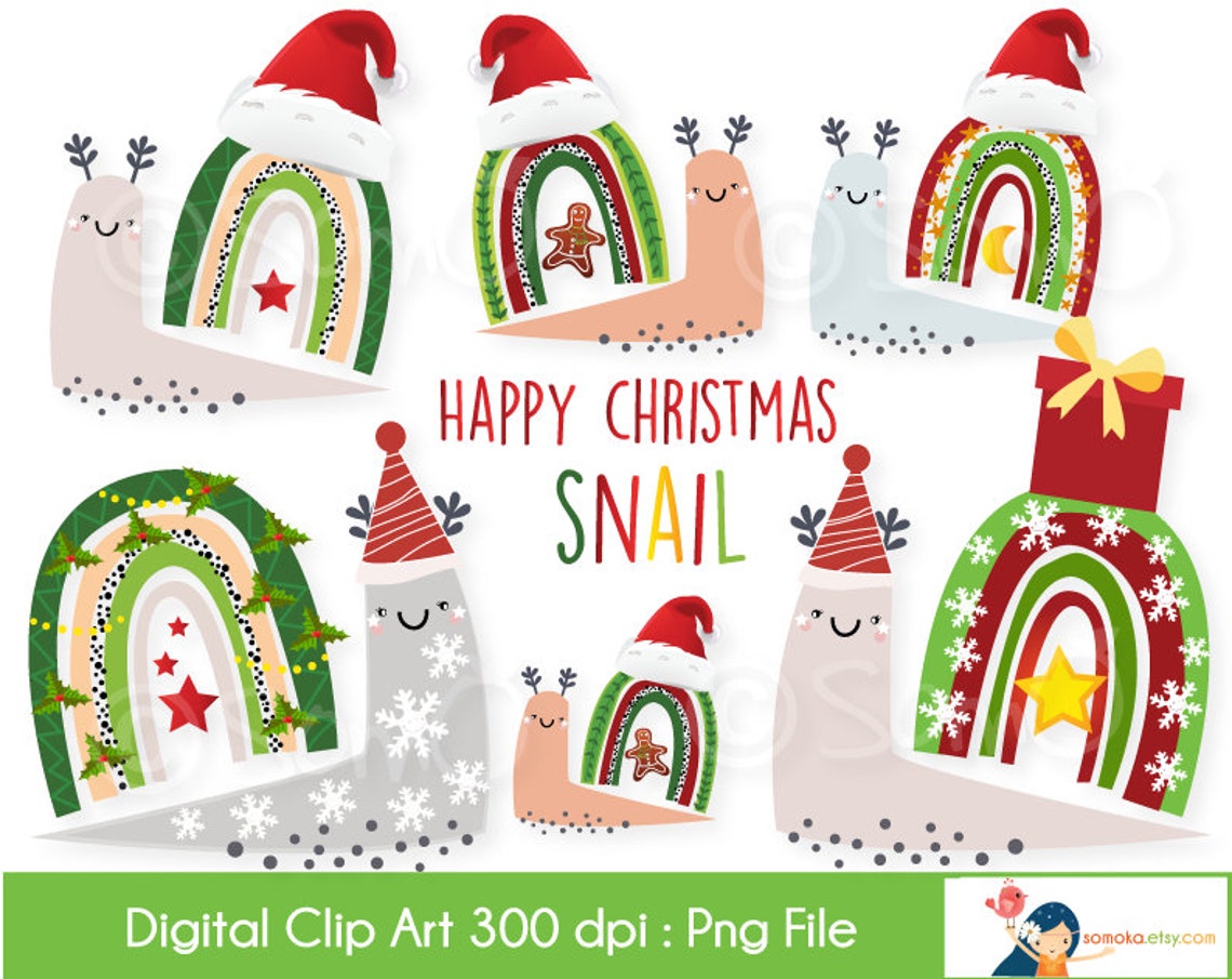 Happy Christmas Snail Digital Clipart Nursery Decor Nursery | Etsy