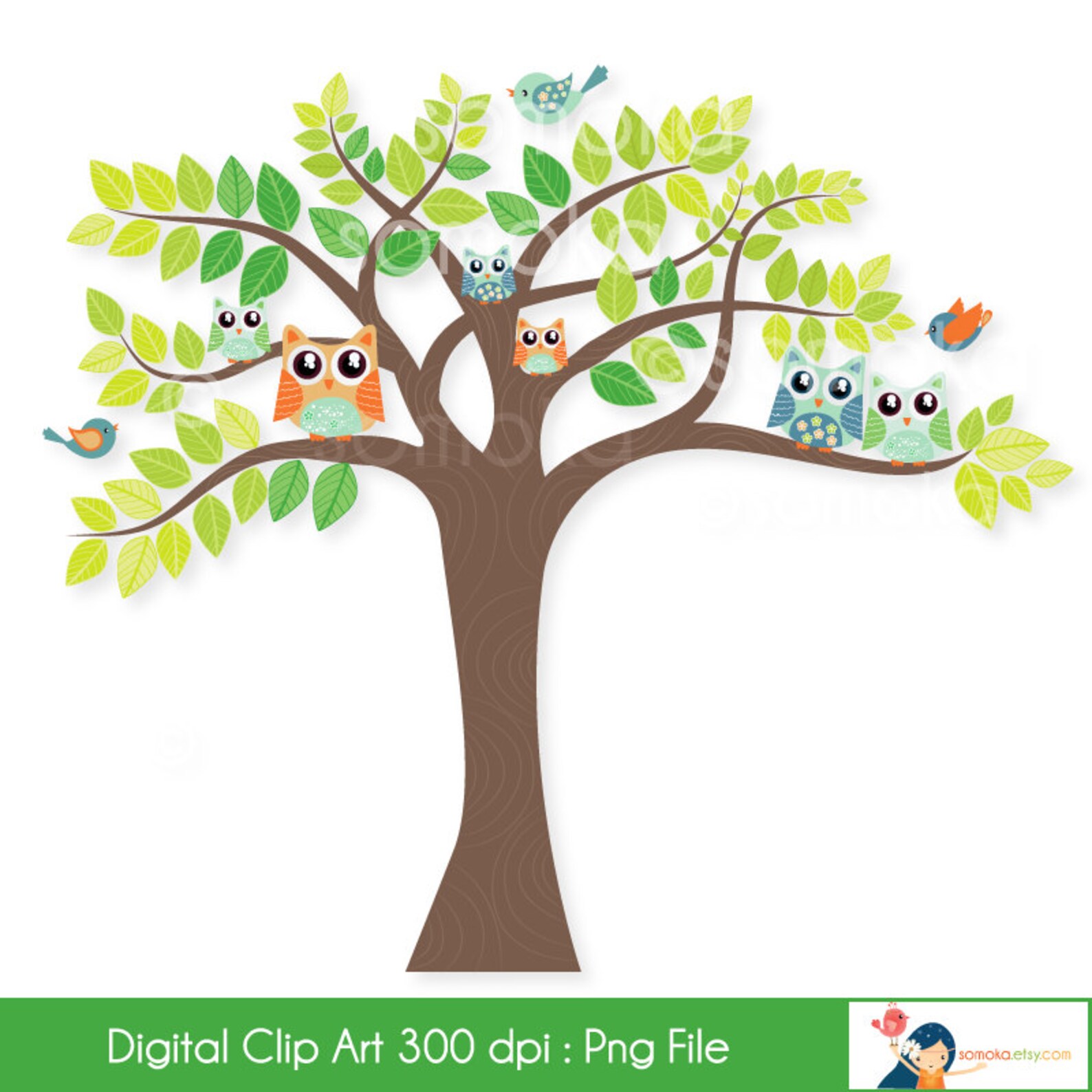 NEW Super Cute Bird and Tree Digital Clip Art Set Perfect | Etsy