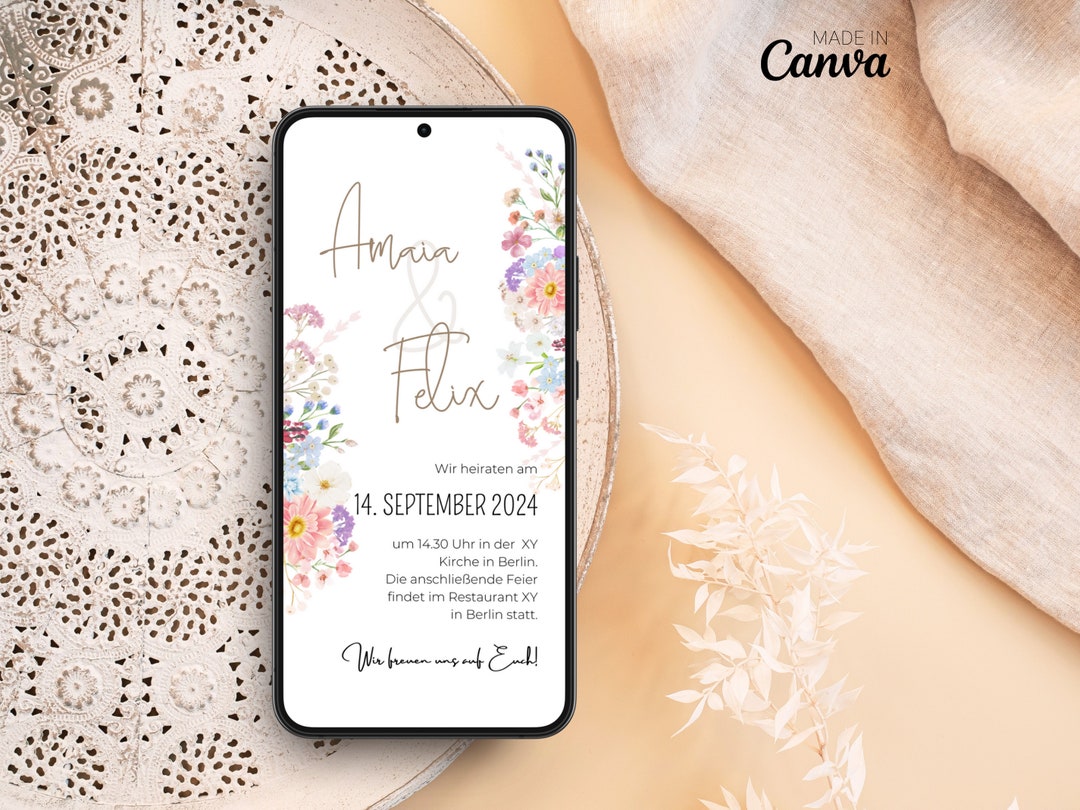 Digital Wedding Invitation Flowers With Daily Schedule | Personalized ...