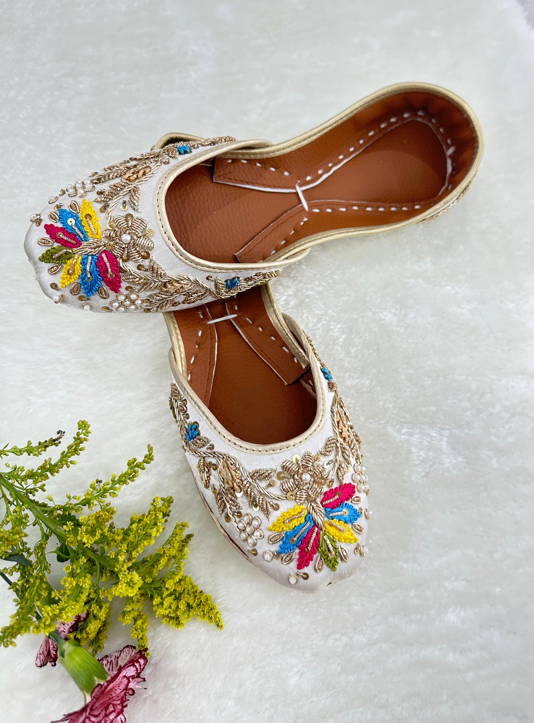 Handcrafted Silk Wedding Jutti: Resham Dabka Work, Indian Pakistani ...
