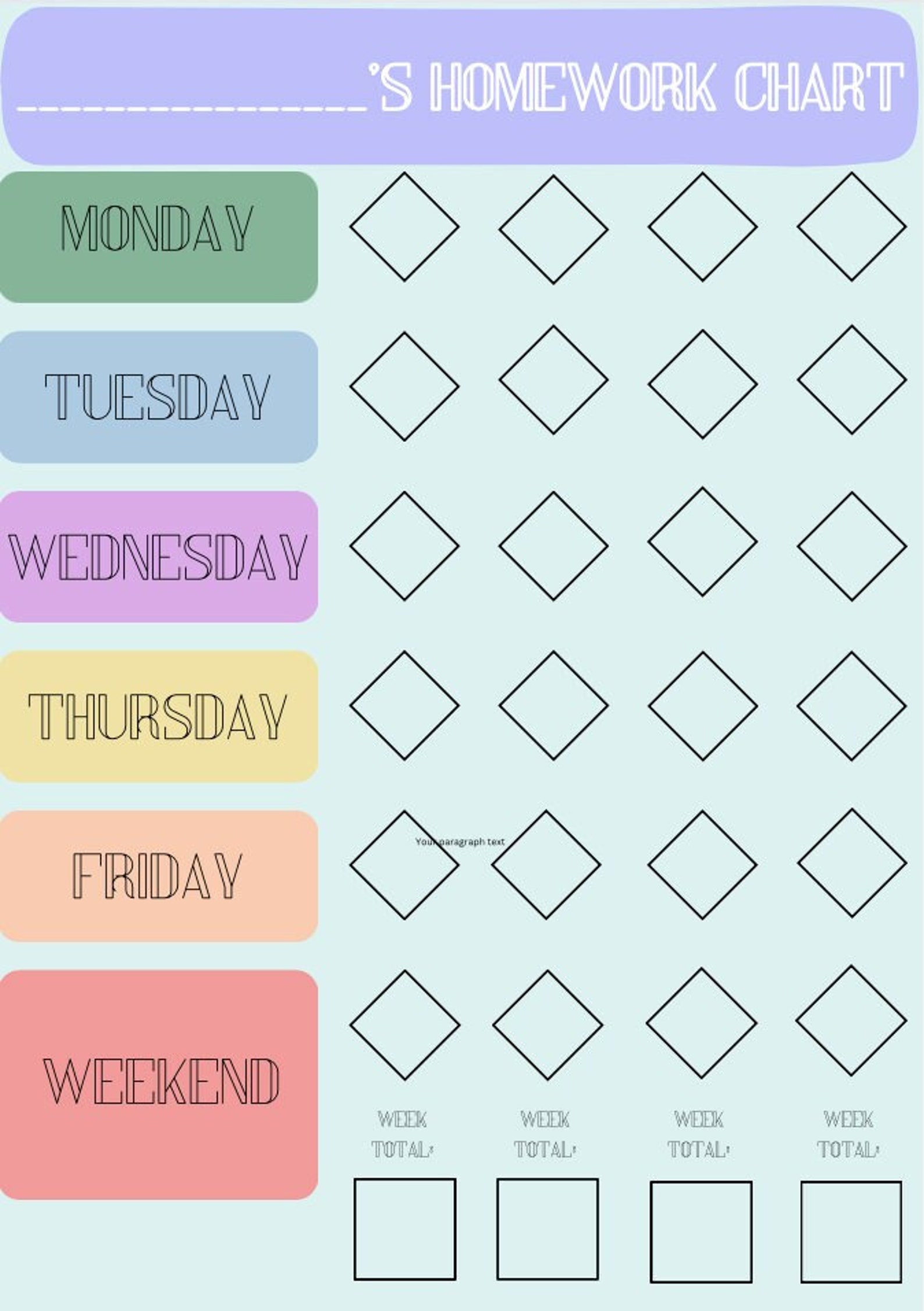 Printable Homework Chart - Etsy