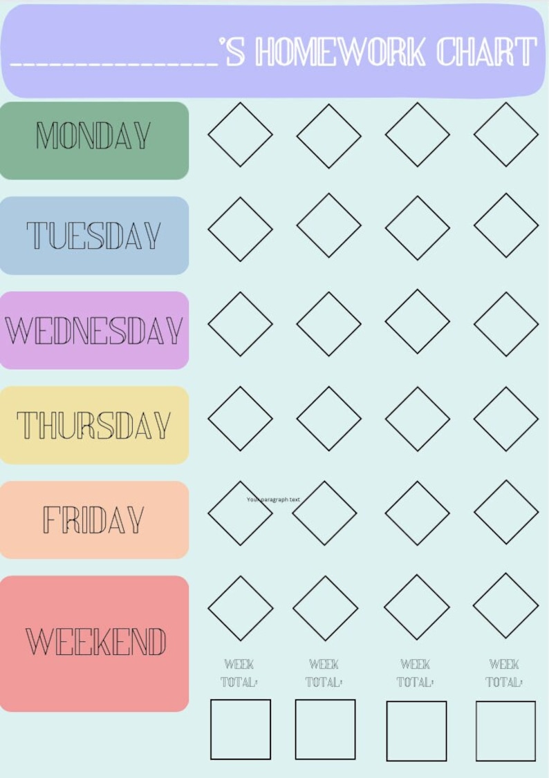 Printable Homework Chart - Etsy