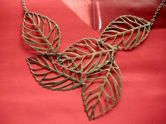 Leaves Necklace Vintage Style Brass Chunky Big Multi Leaf - Etsy