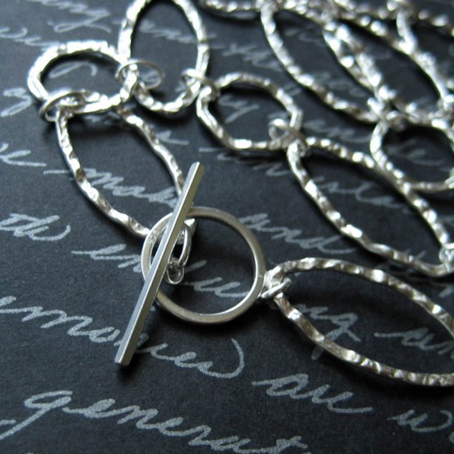 Super Long Links Necklace - Sterling Silver Hammered Linked Chain ...