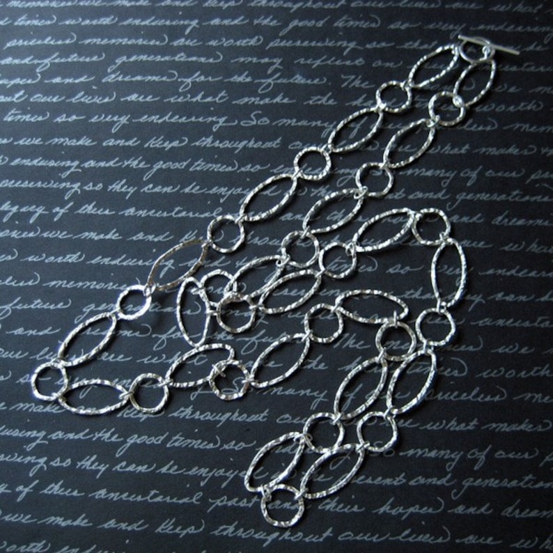 Super Long Links Necklace - Sterling Silver Hammered Linked Chain ...