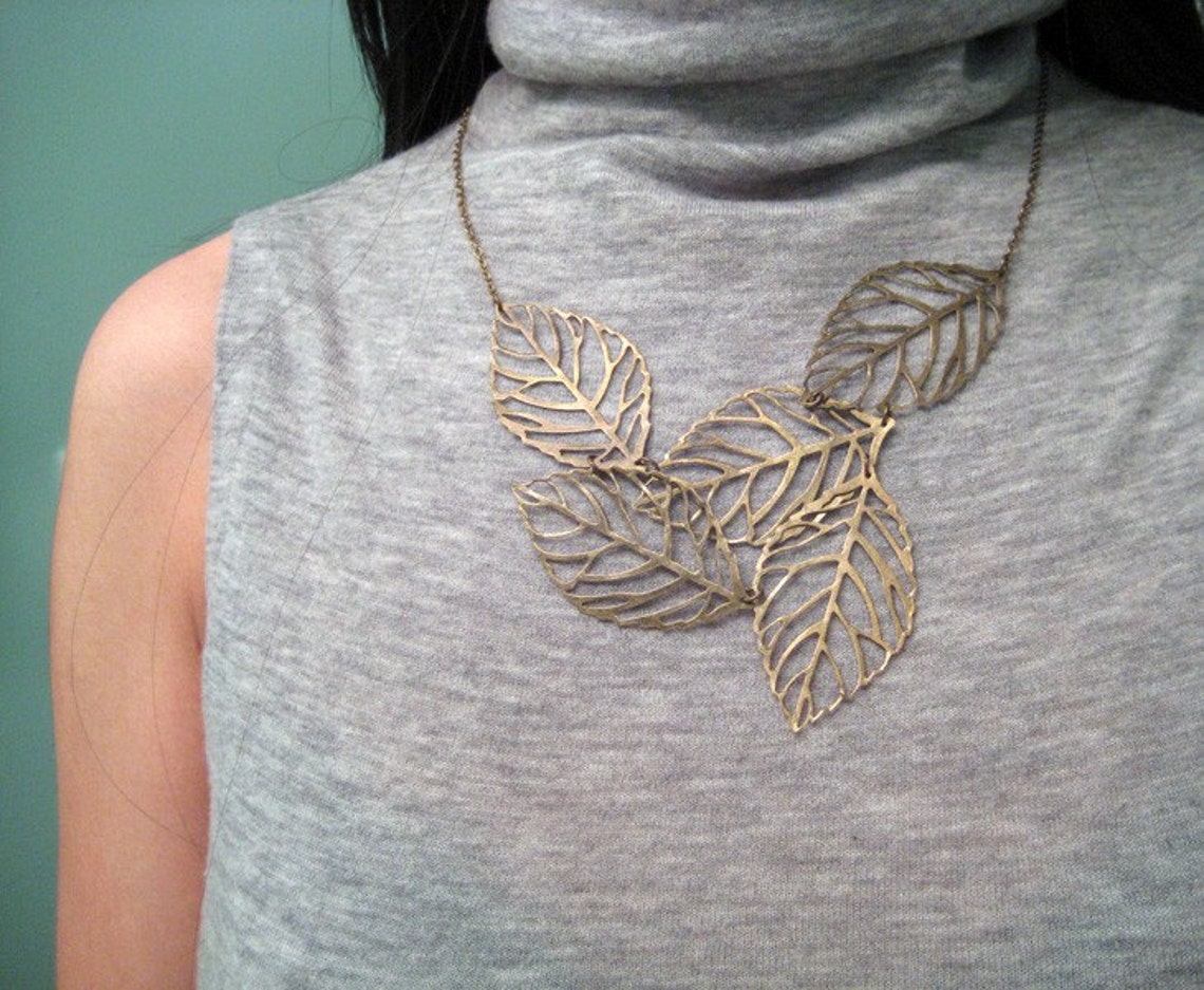 Leaves Necklace - Vintage Style Brass Chunky Big Multi Leaf Necklace - Etsy