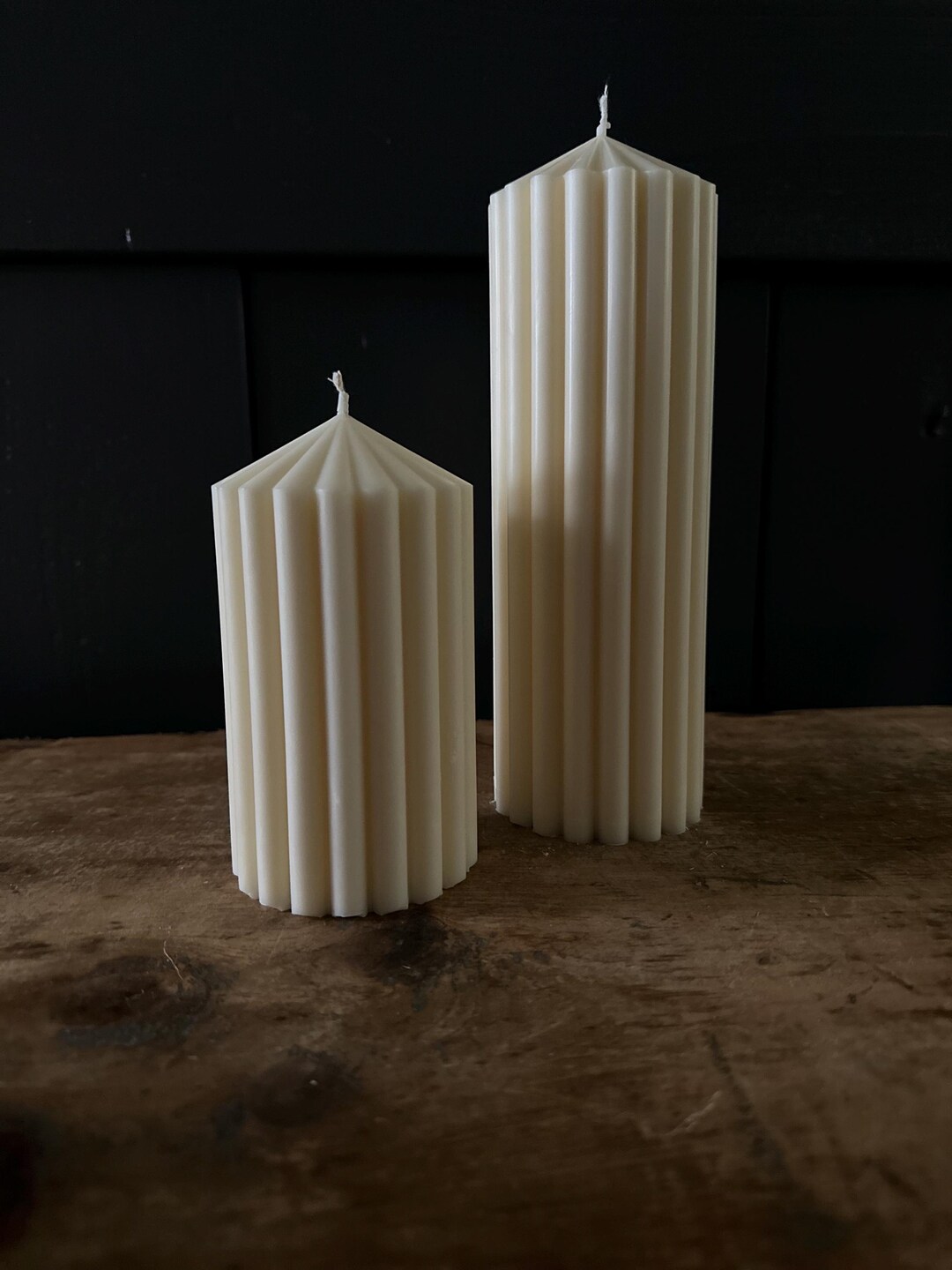 Ribbed Pillar Candle, Tall Pillar Candle, Ribbed Tall Candle, Striped ...