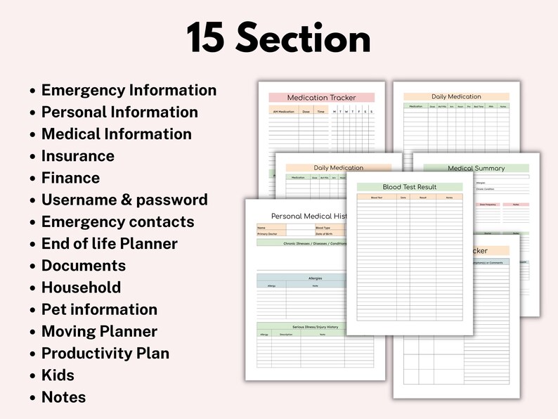 Detailed Emergency Binder, Emergency Checklist, Emergency Plan ...