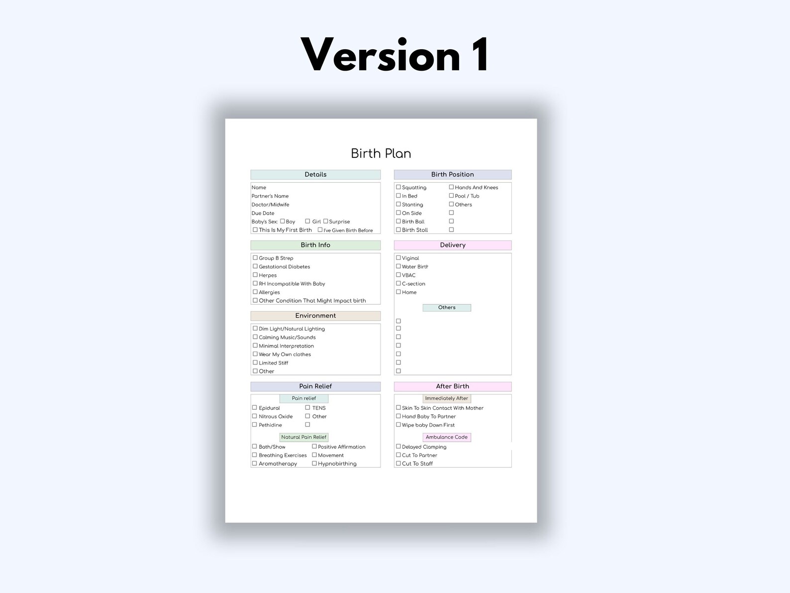 EDITABLE Birth Plan, Printable Birth Plan Template, Birth Preference ...